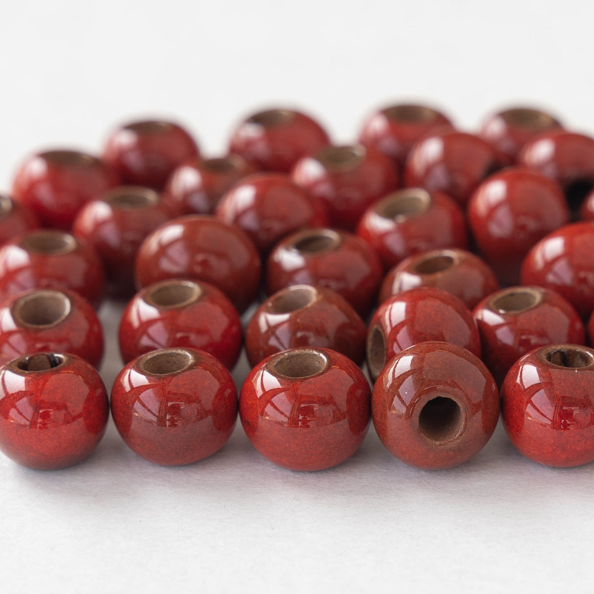10mm Glazed Ceramic Round Beads - Opaque Crimson Red - 6 or 18 ...