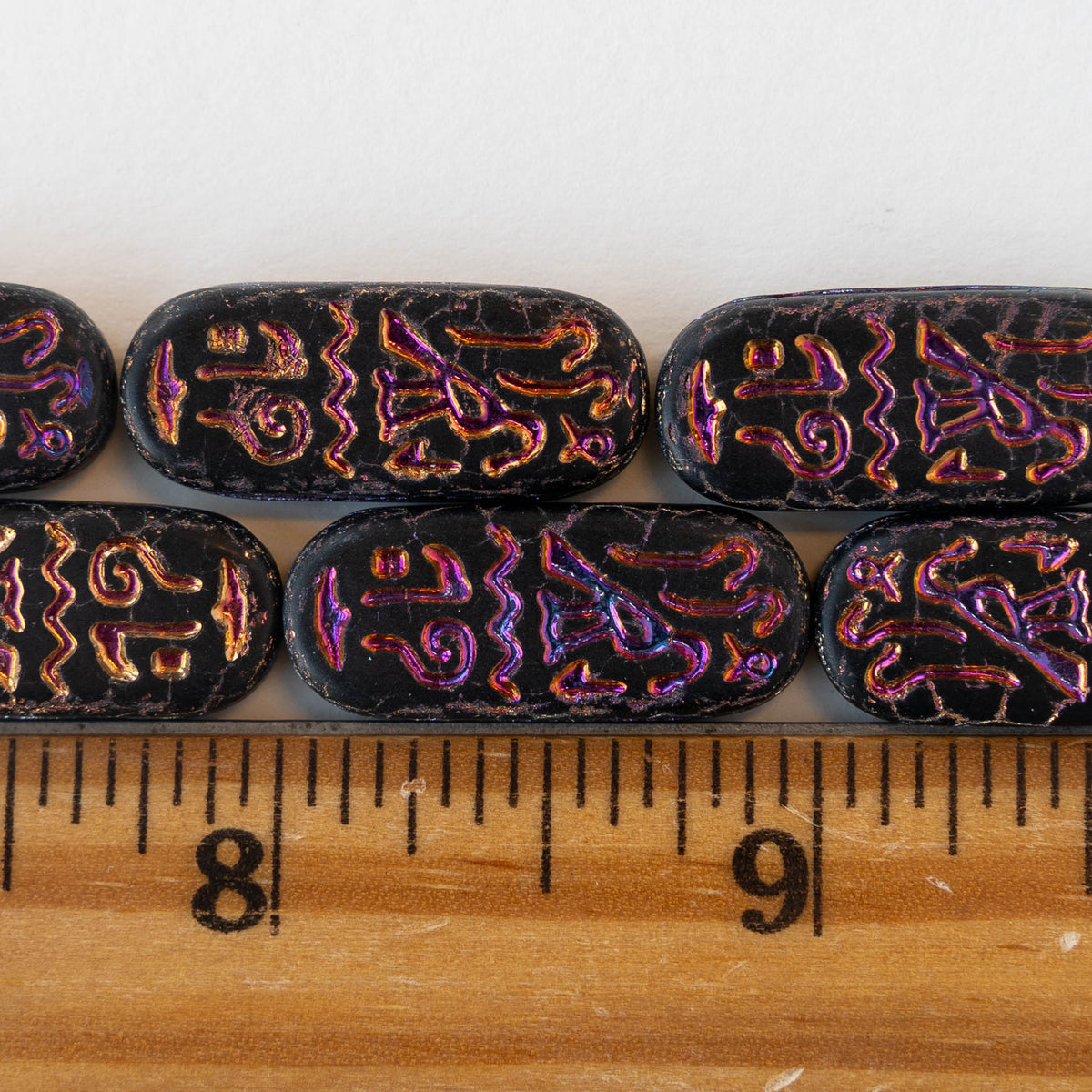 10x25mm Cartouche Beads - Black Opaque Matte with iridescent Purple/Bl ...