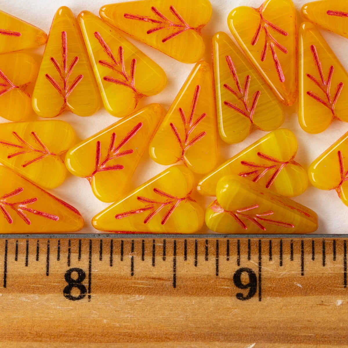 11x16mm Glass Heart Bead - Opaque Golden Yellow with Red Wash - 10 Bea ...