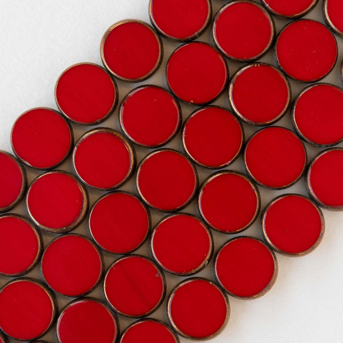 11mm Coin Beads - Opaque Red with Bronze - 6 or 12 beads – funkyprettybeads