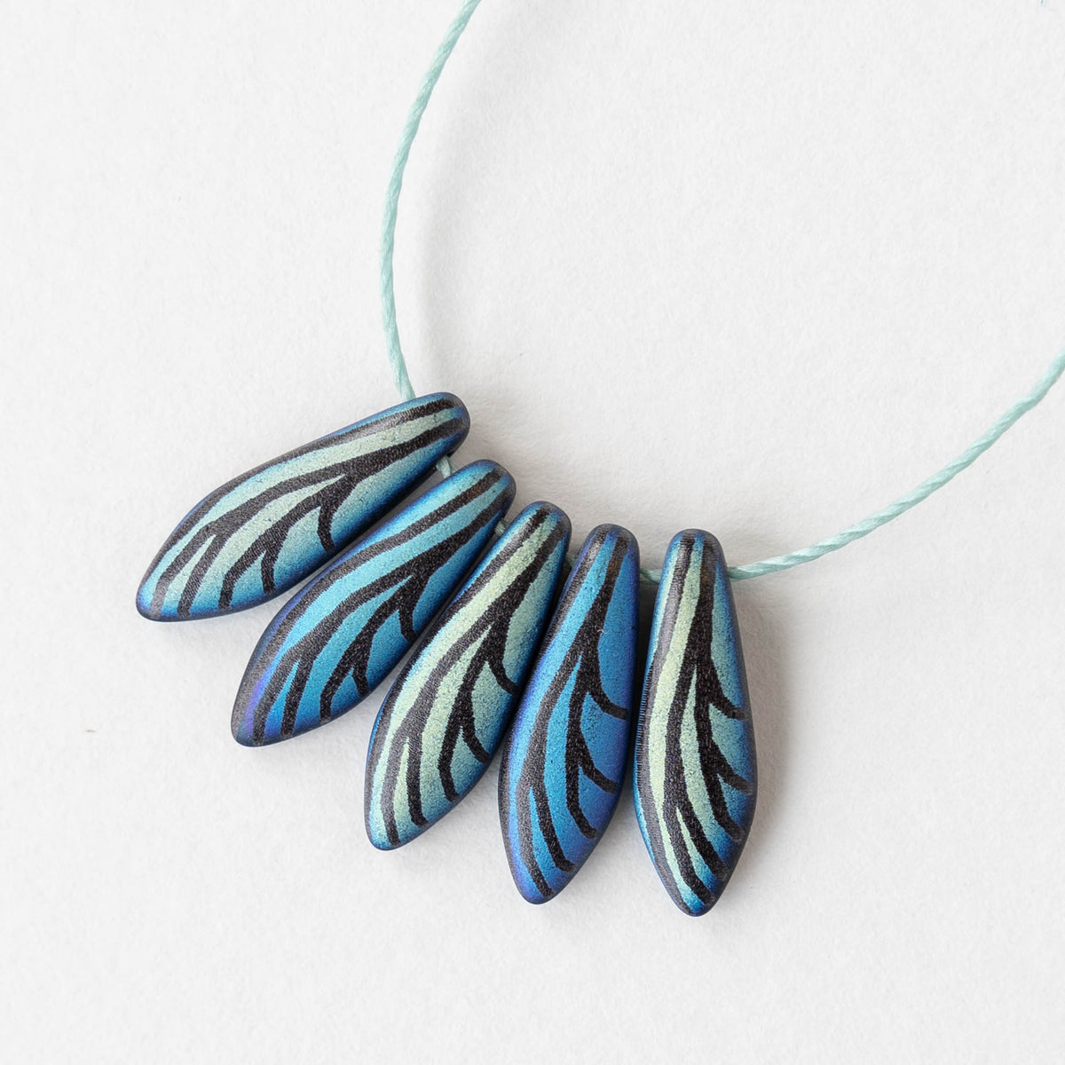 16mm Glass Dagger Beads - Black Matte with Laser Etched Wings - 25 ...