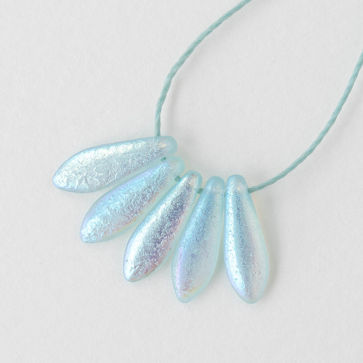 16mm Dagger Beads - Etched Aqua AB - 50 beads – funkyprettybeads