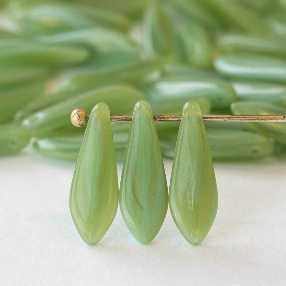 16mm Dagger Beads - Green Blue Mixed Glass - 60 beads – funkyprettybeads