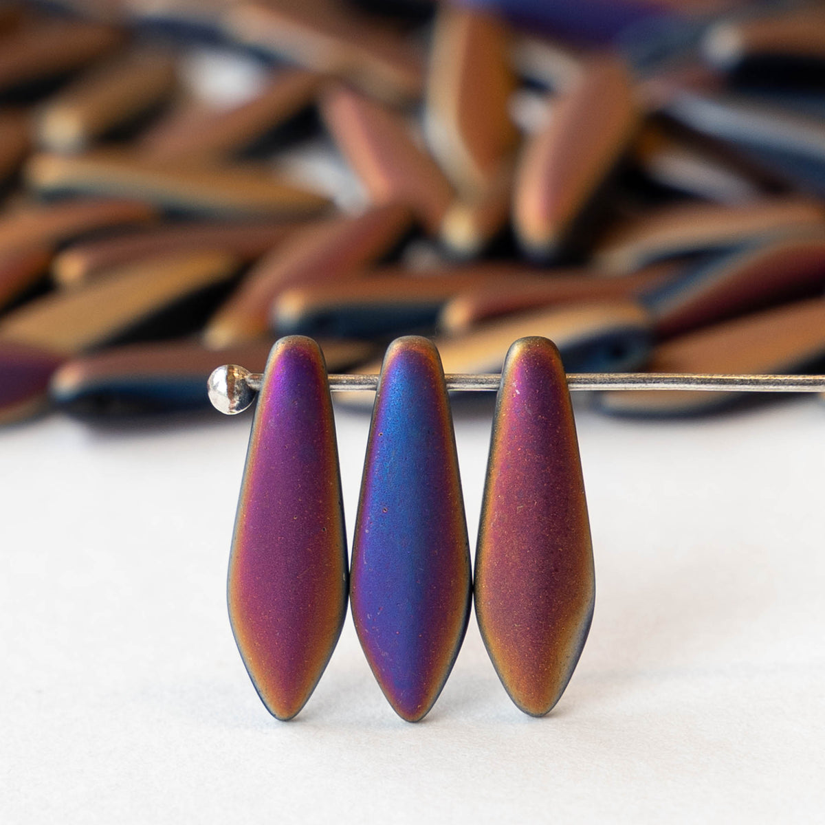 16mm Glass Dagger Beads - Full Sliperit Matte - 50 Beads – funkyprettybeads