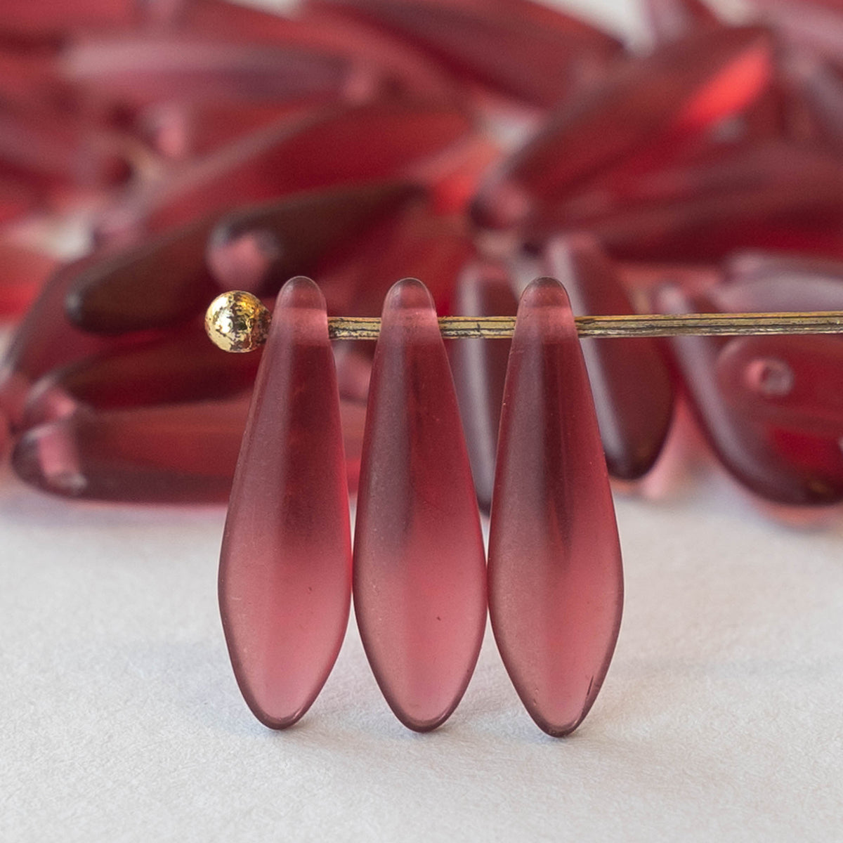 16mm Dagger Beads - Cranberry Red Semi-Matte - 50 beads – funkyprettybeads