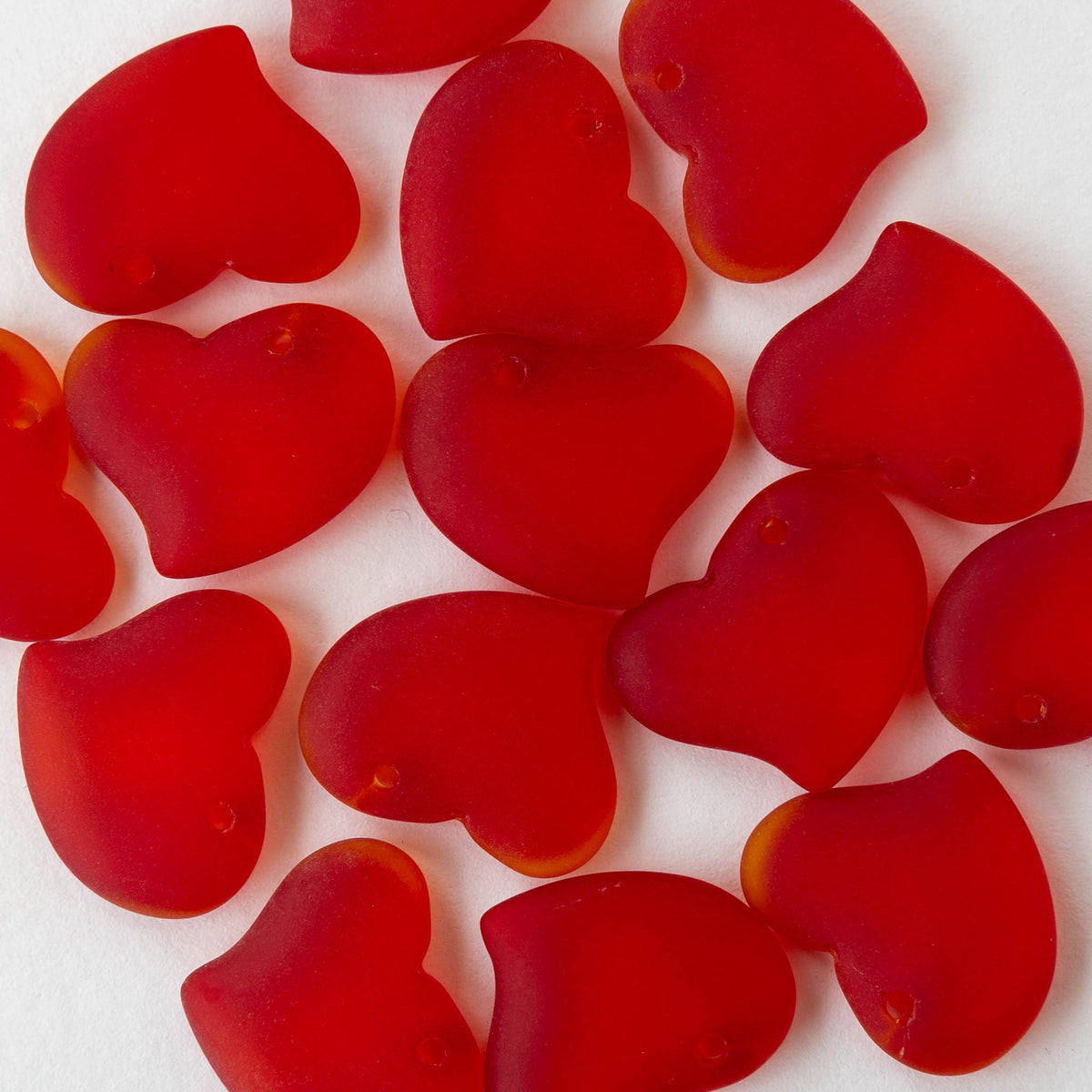 18mm Frosted Glass Hearts - Red - 2 Beads – funkyprettybeads