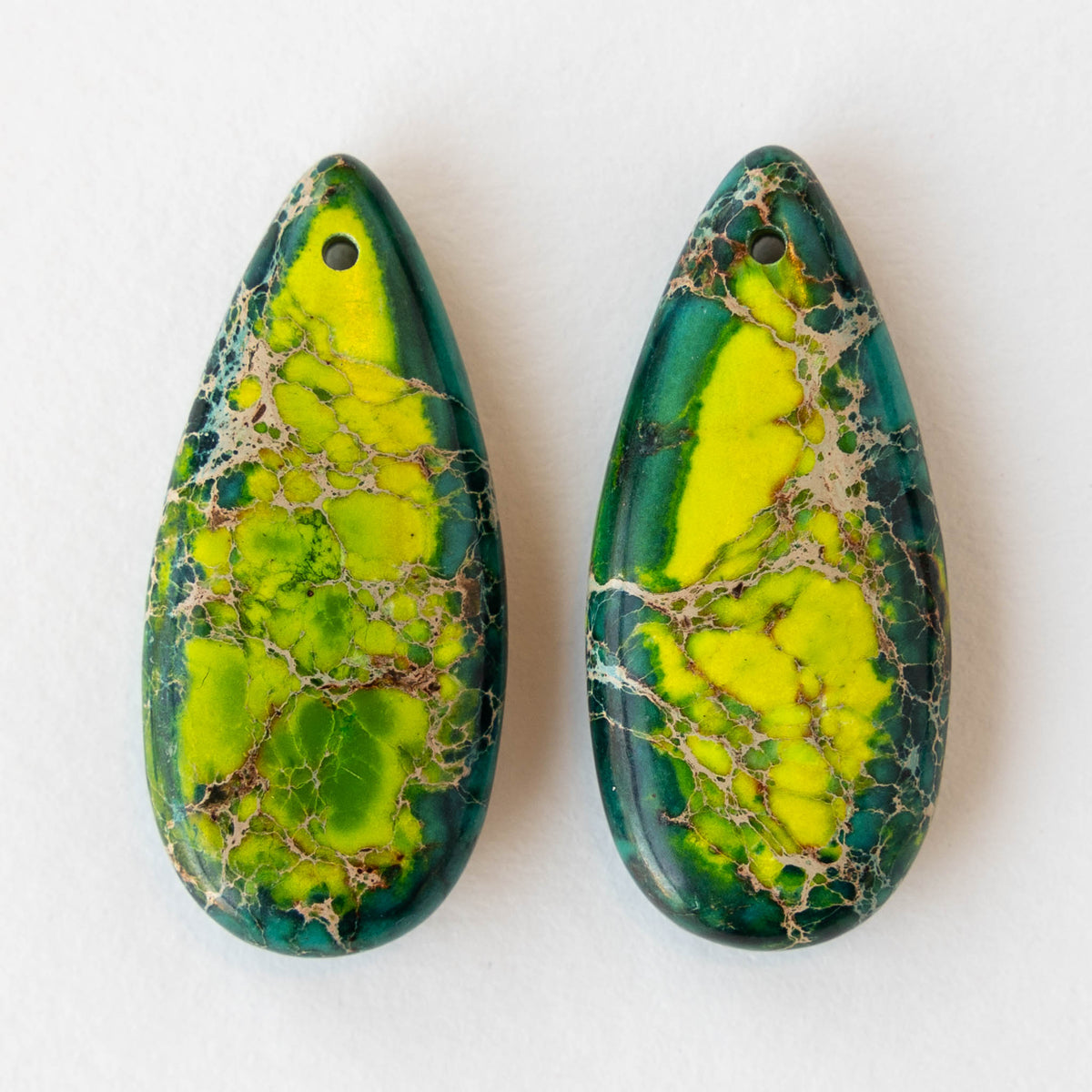 15x35mm Impression Jasper Teardrops - Green Mix - 2 Beads ...