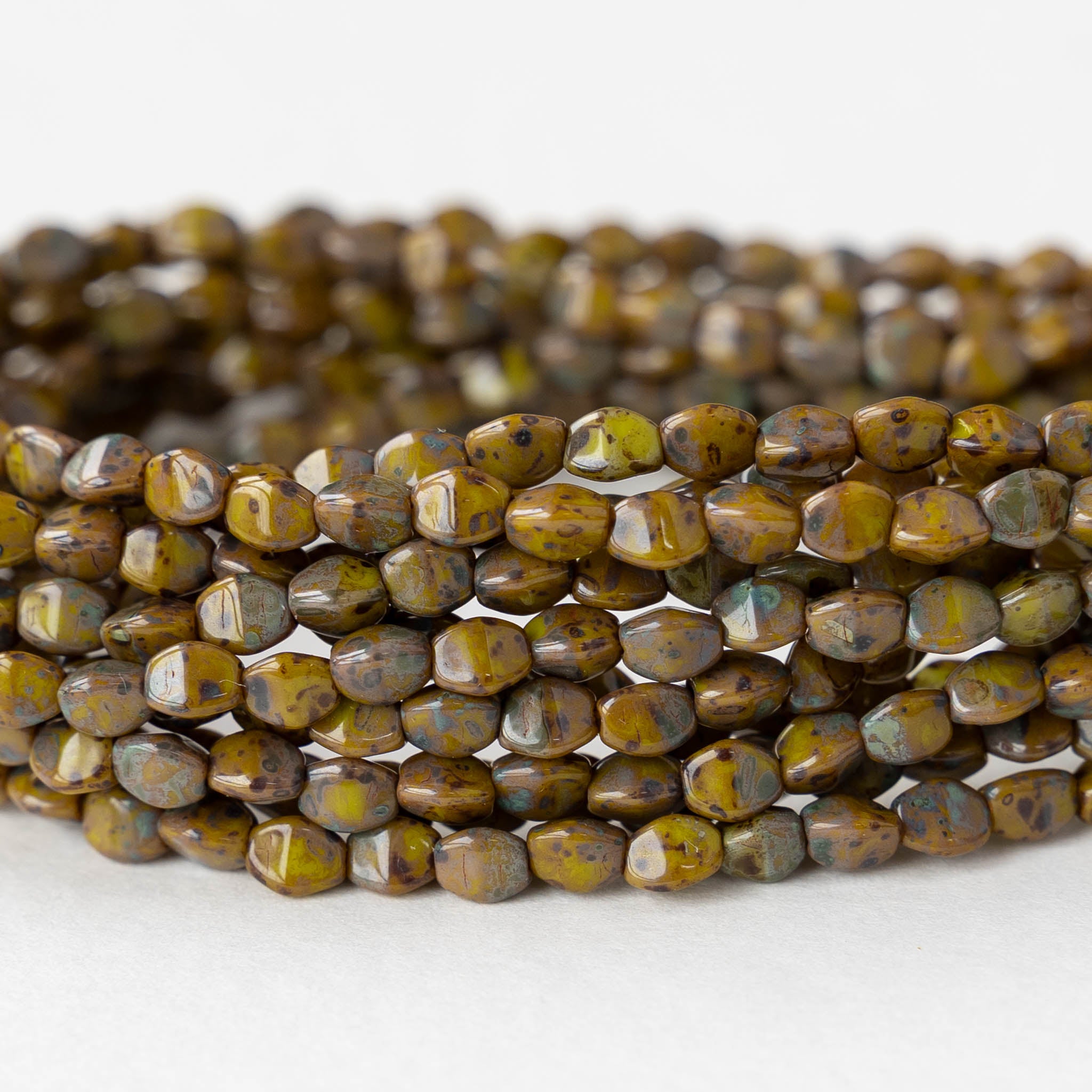 5mm Glass Pinch Beads - Ochre Picasso - 25 or 50 beads – funkyprettybeads