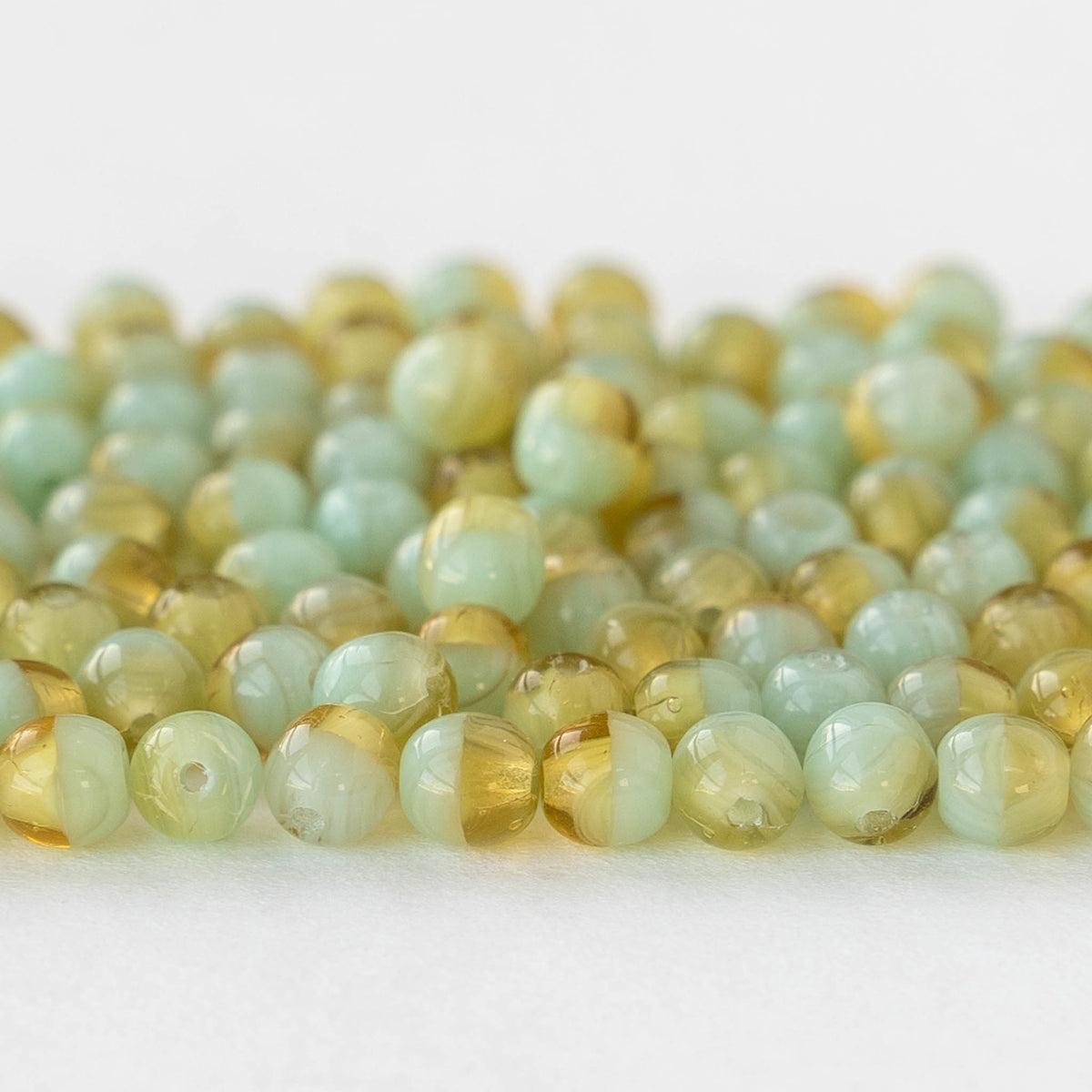 3mm Round Glass Beads - Light Green Amber Mix - 120 Beads ...