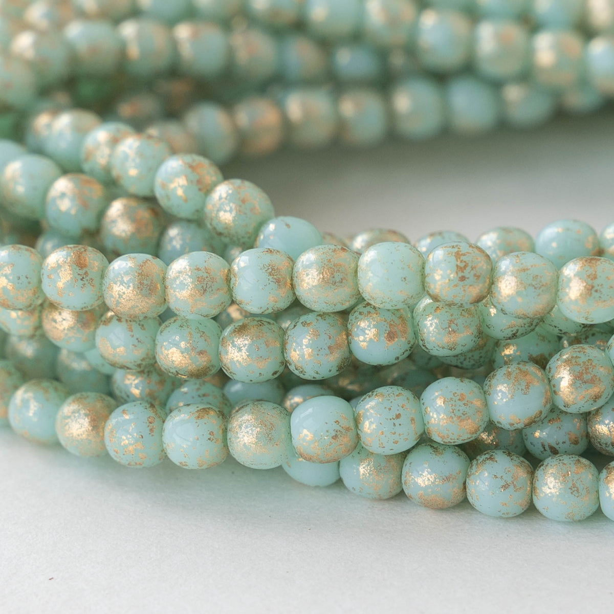 4mm Round Glass Beads - Mint Green with Gold - 50 Beads – funkyprettybeads