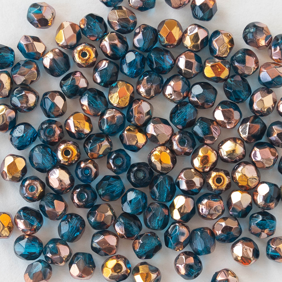 4mm Faceted Round Beads - Teal with a Coppery Gold Finish - 100 beads ...