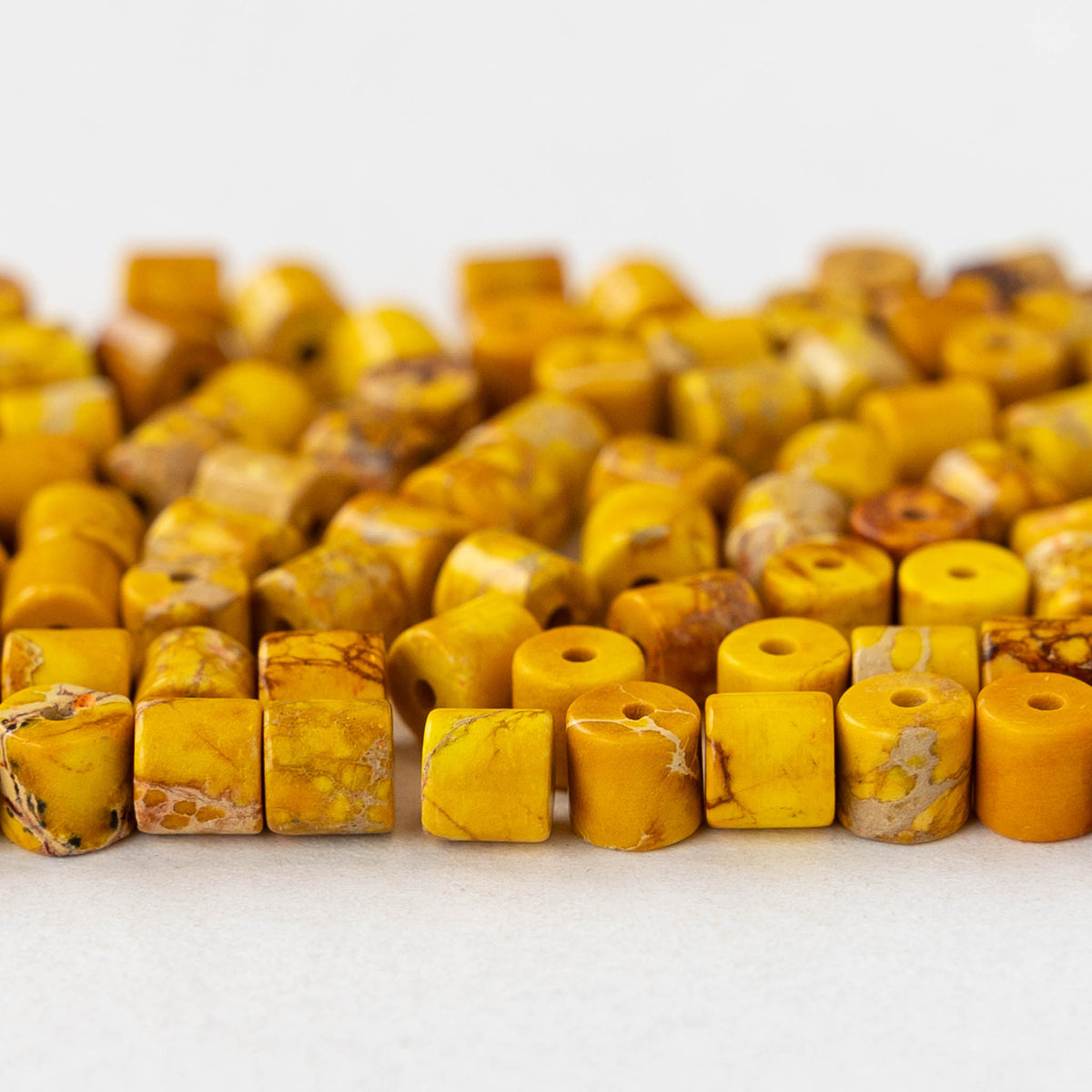 4x4.5mm Impression Jasper Tube Beads - Yellow - 30 beads – funkyprettybeads