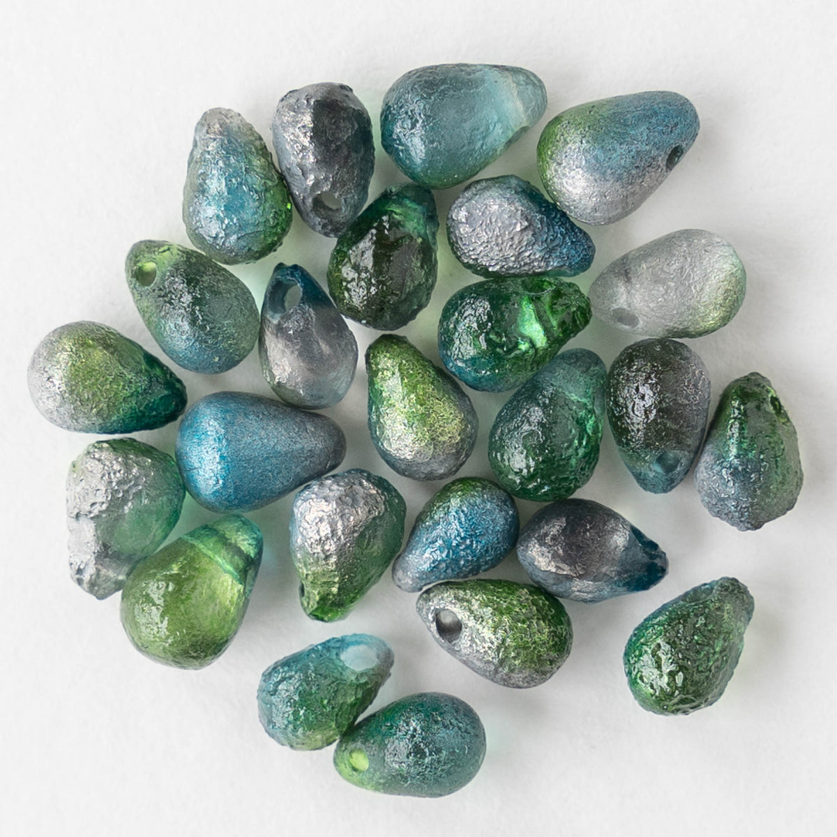 4x6mm Glass Teardrop Beads - Etched Gold Ore AB - Czech Glass Beads ...