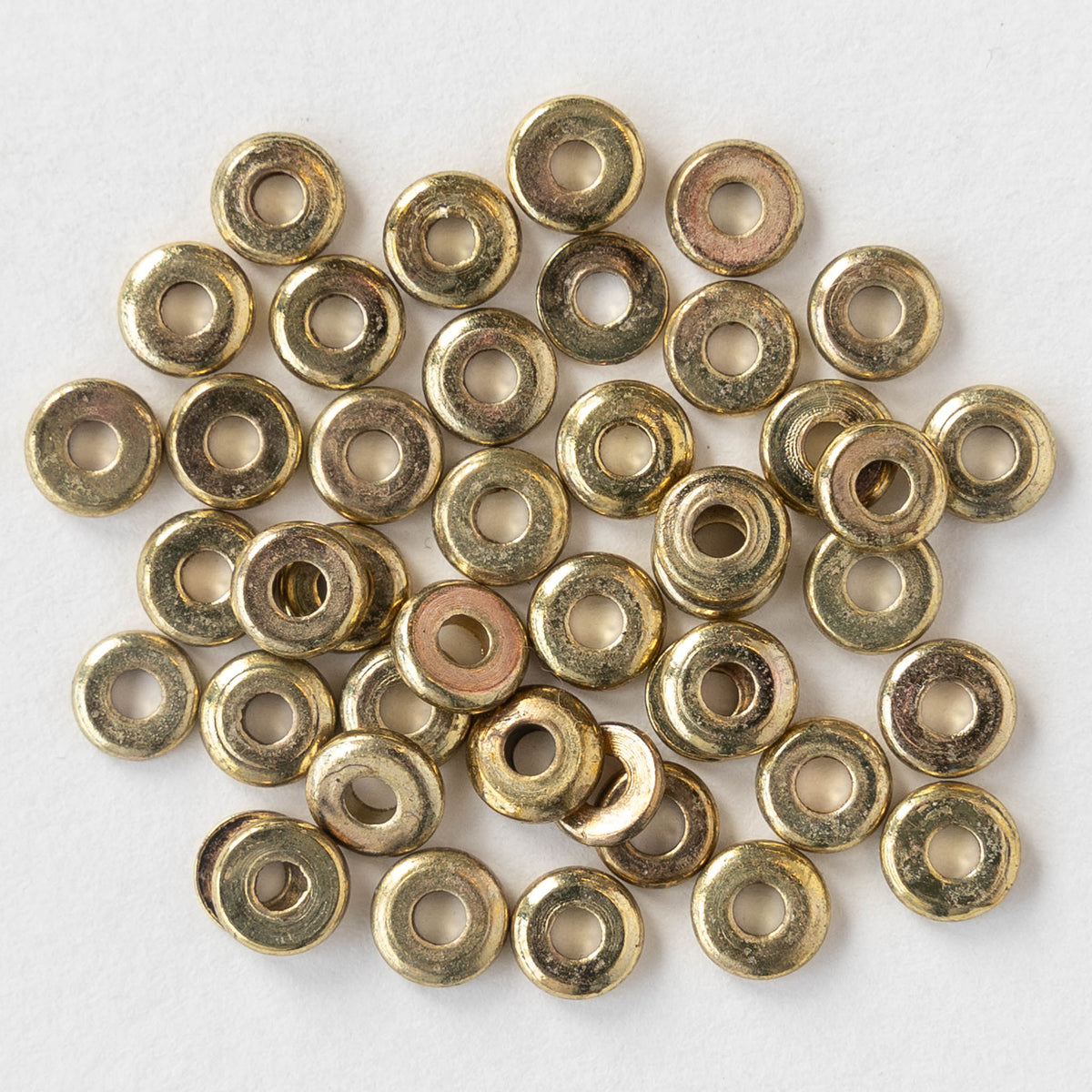 5mm Brass Disk Beads - 4 inches – funkyprettybeads