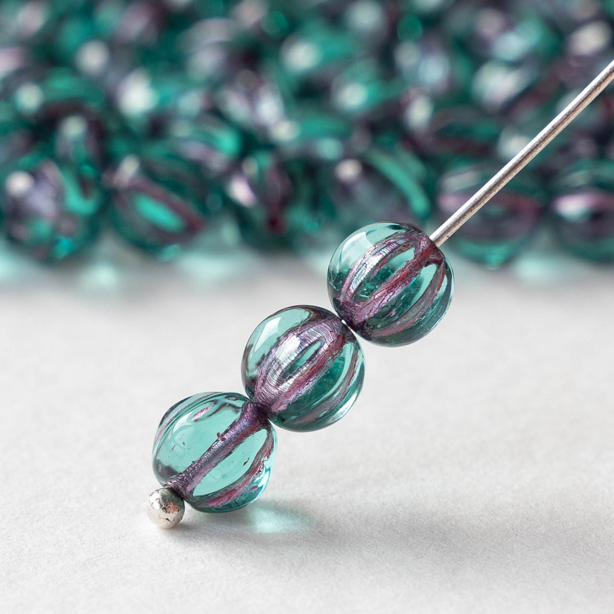 6mm Glass Melon Bead - Transparent Seafoam with Purple Wash - 50 Beads ...