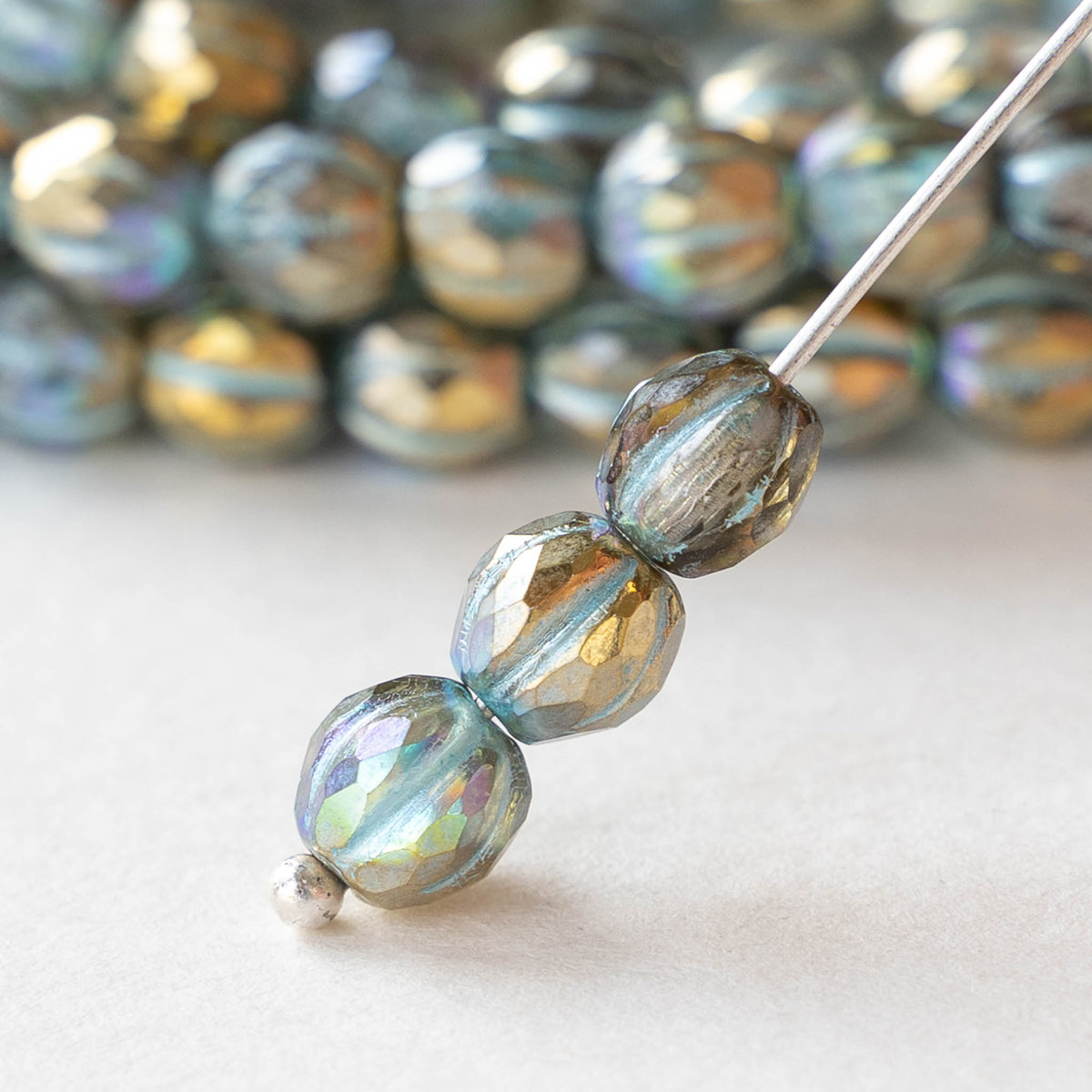 6mm Faceted Round Glass Melon Bead - Crystal Gold AB - 10 or 20 Beads ...