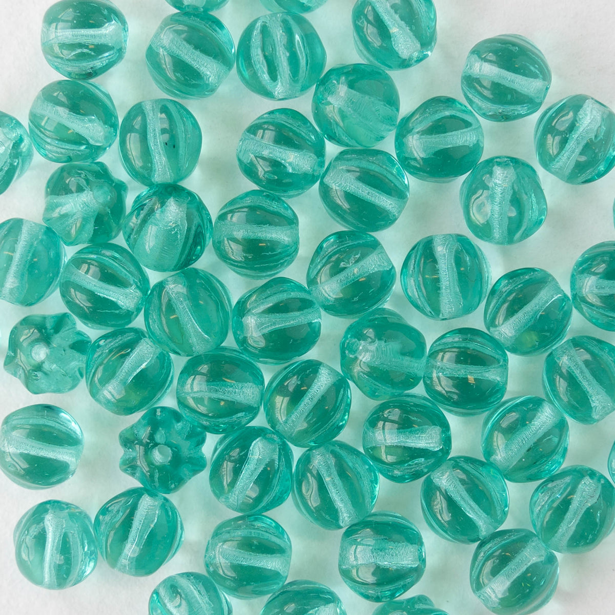 6mm Glass Melon Bead - Transparent Seafoam - 50 Beads – funkyprettybeads