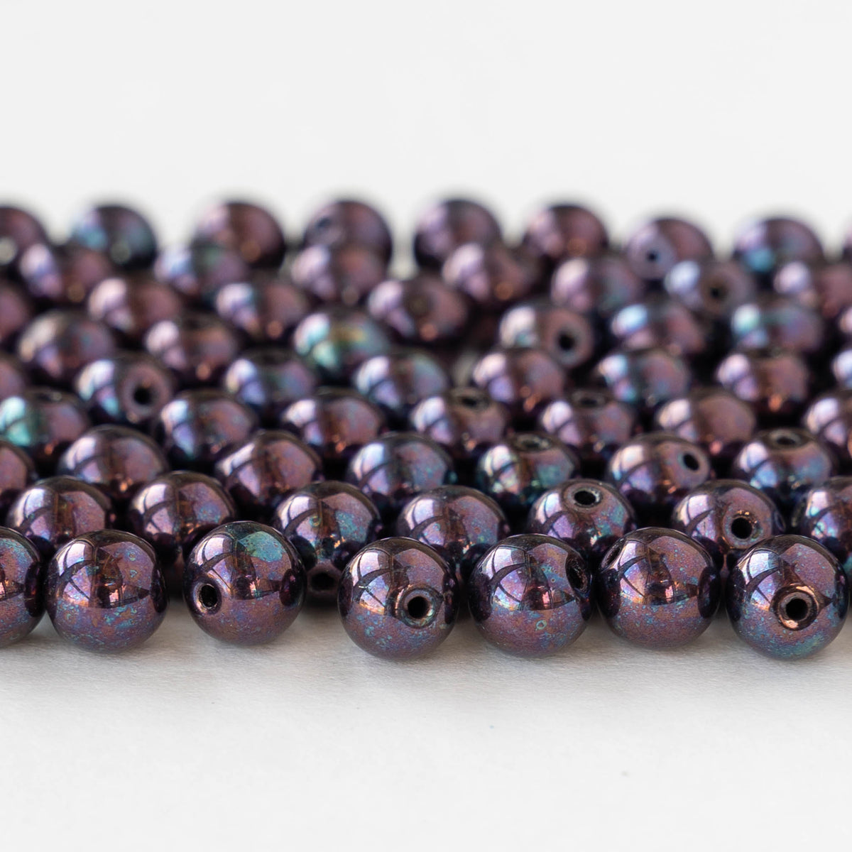 6mm Round Glass Beads - Dark Purple Oil Slick - 25 beads – funkyprettybeads