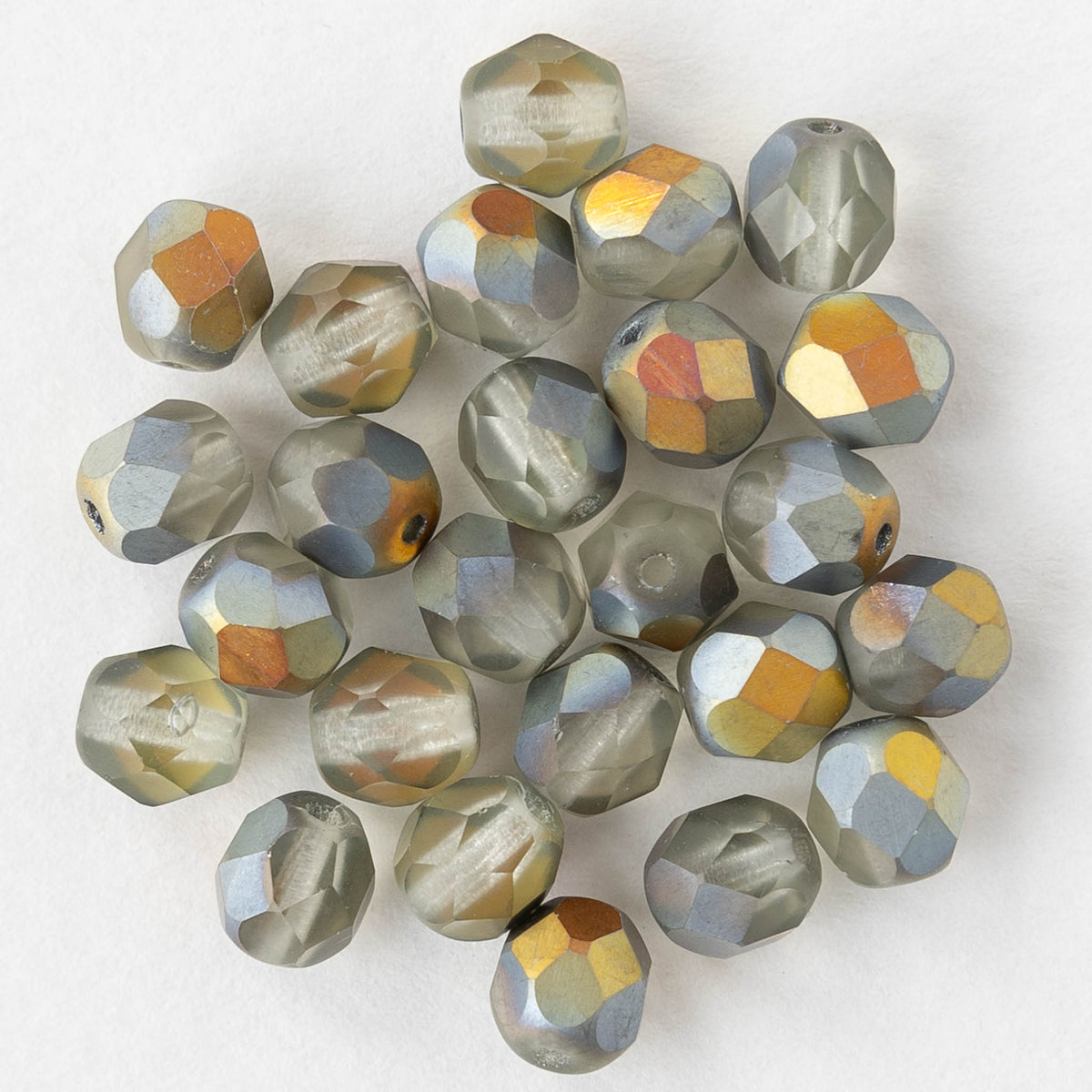 6mm Round Firepolished Beads - Matte Grey with Orange and Crimson AB ...