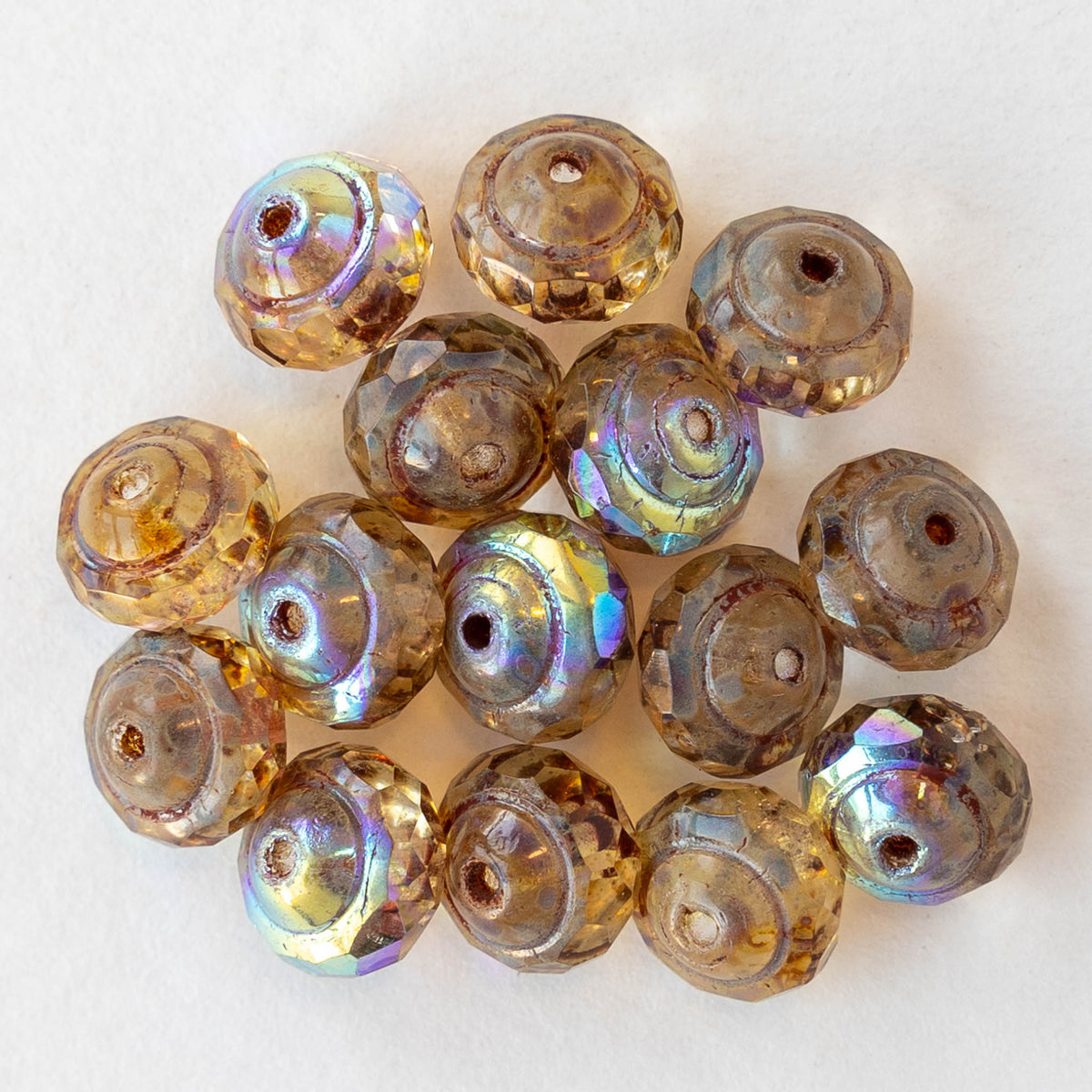 6x8mm Glass Saturn Beads - Transparent Champagne Rainbow AB - 15 Beads ...