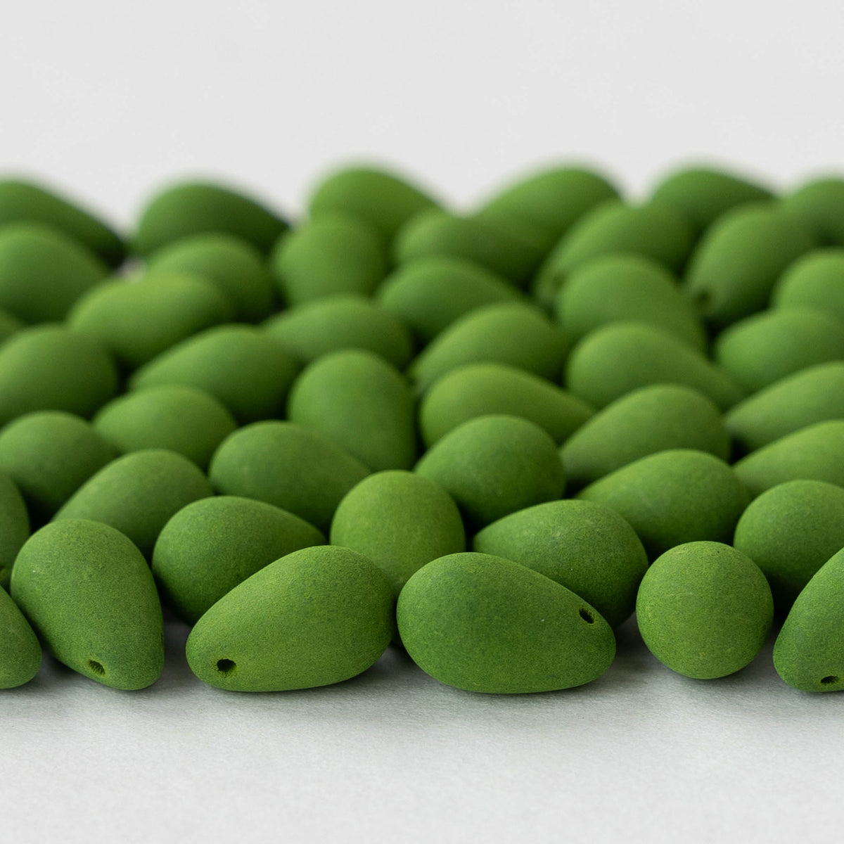 6x9mm Glass Teardrop Beads - Opaque Green Matte - 25 Beads ...