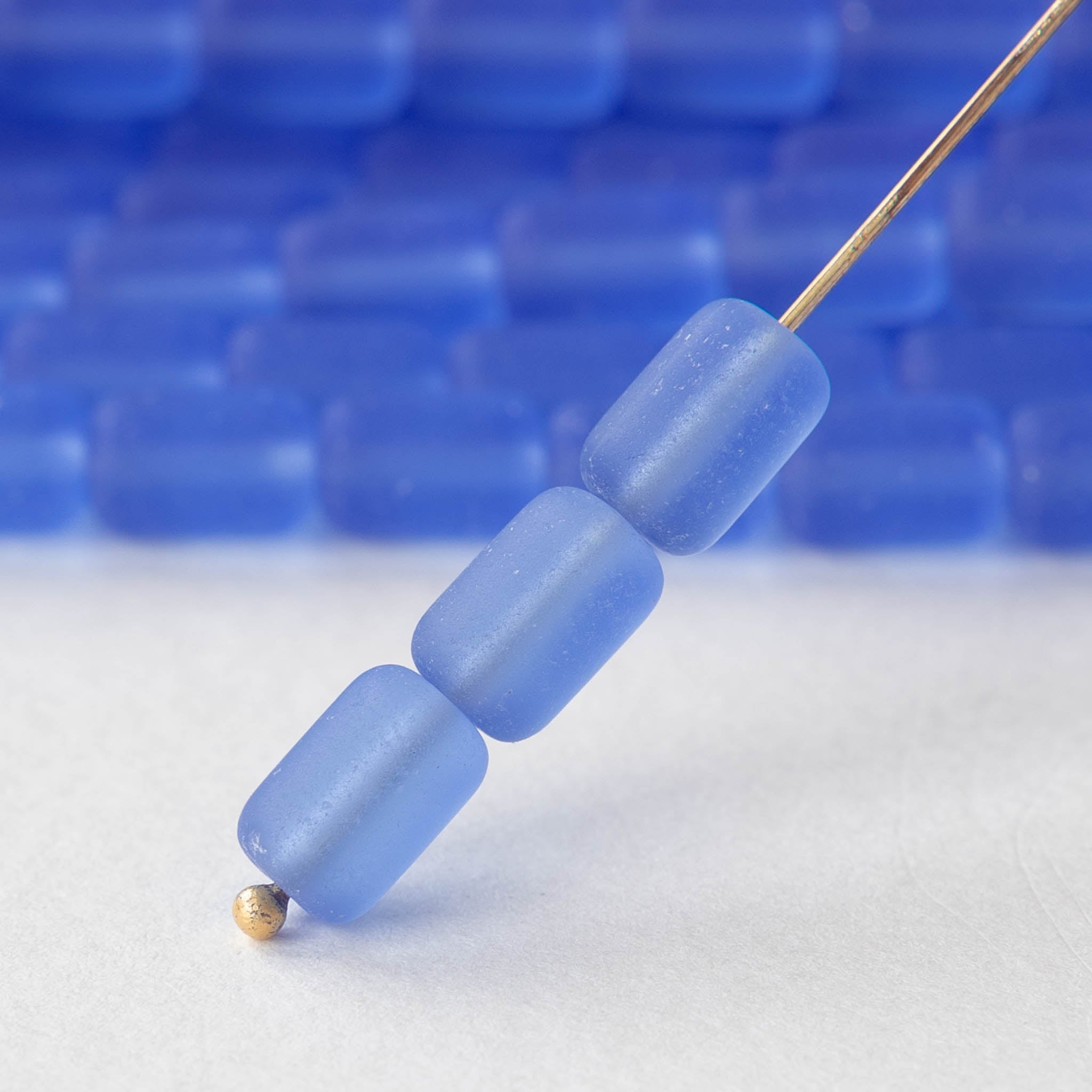 6x9mm Frosted Glass Tube Beads - Sapphire Blue - 26 beads ...