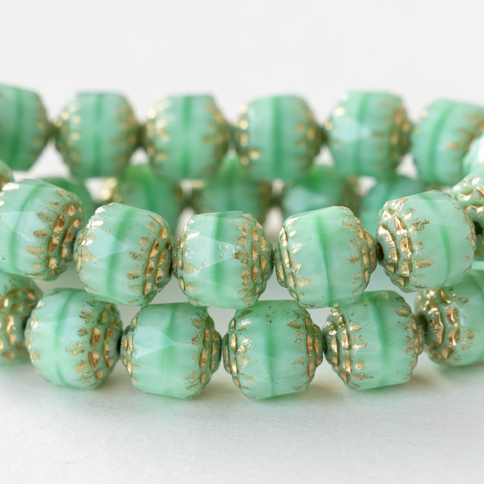 8mm Cathedral Tube - Capri Blue with Bronze - Czech Glass Beads ...