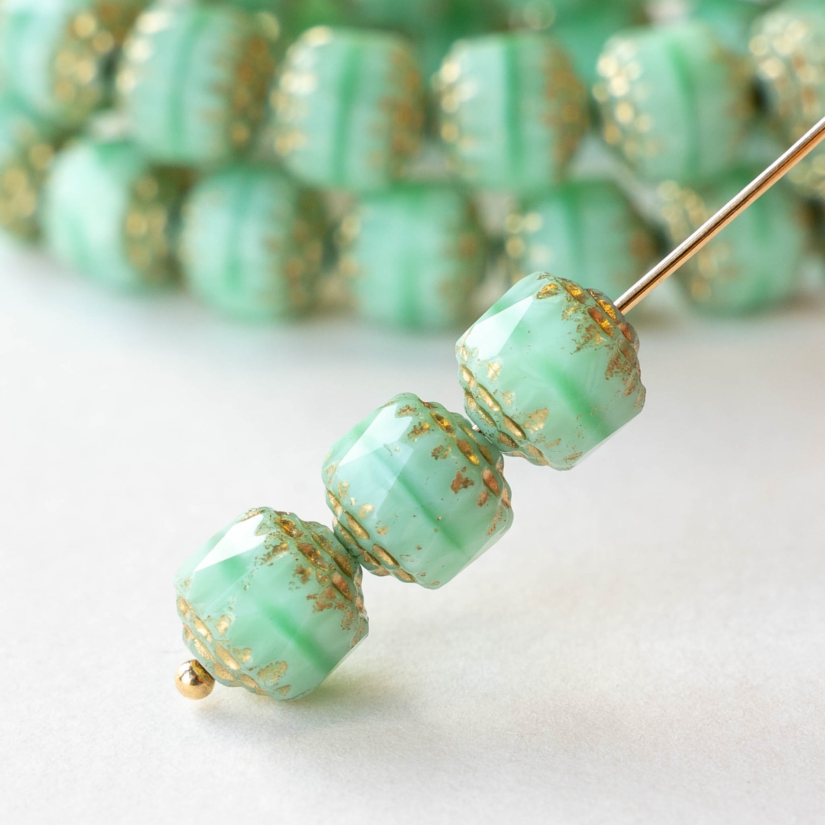 8mm Cathedral Tube - Capri Blue with Bronze - Czech Glass Beads ...