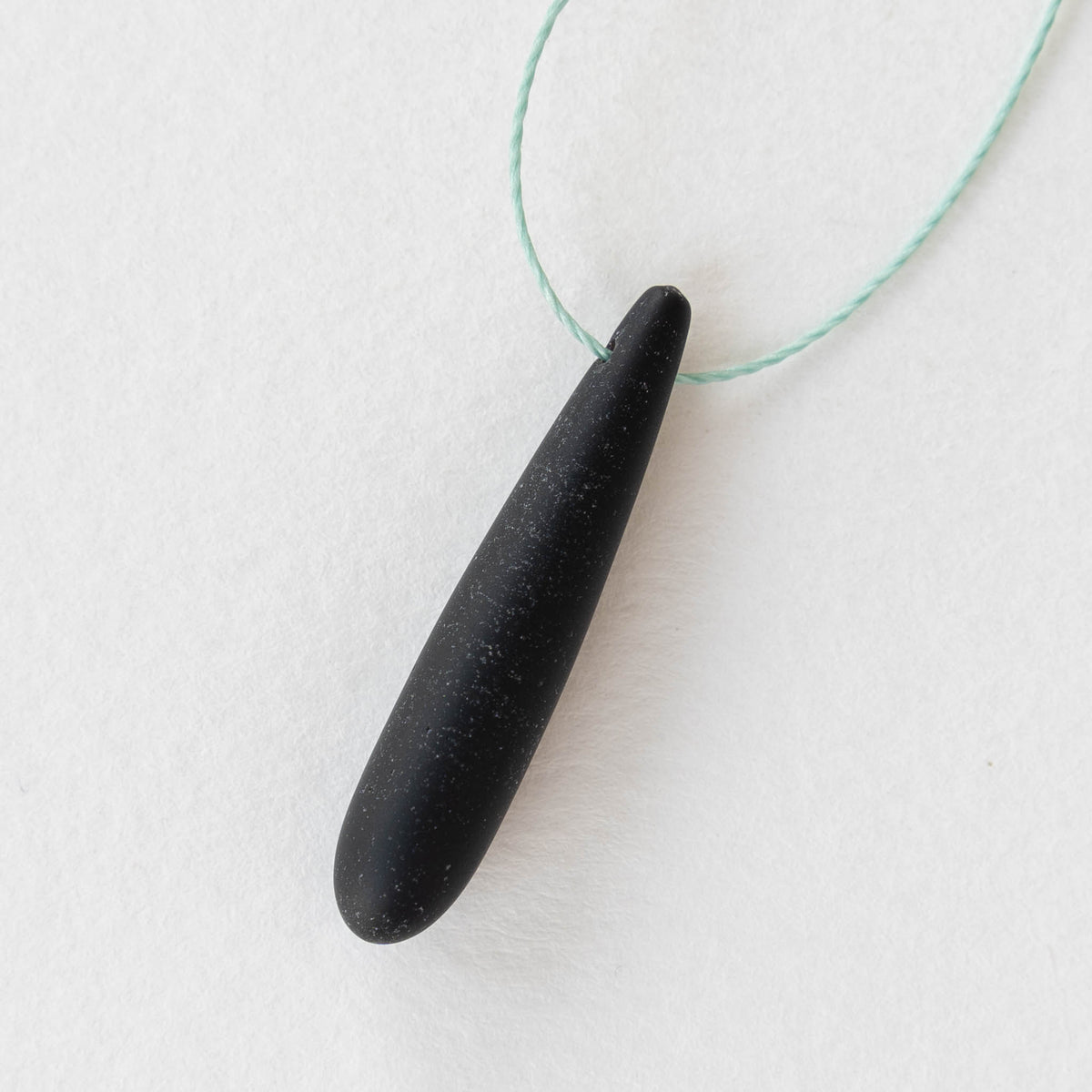 8x37mm Frosted Glass Long Drill Drops - Opaque Black - 4 Beads ...