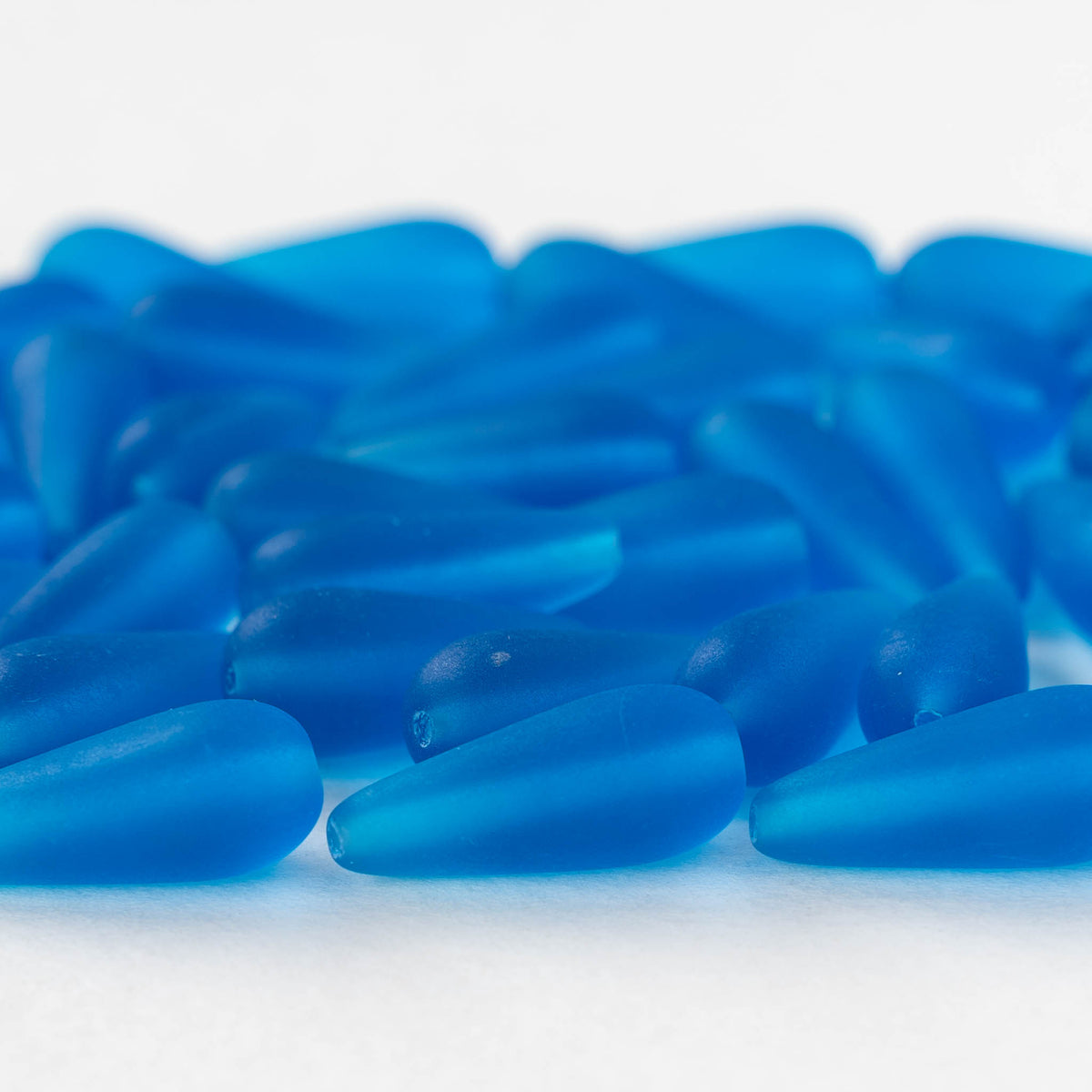 9x20mm Long Drilled Drops - Matte Capri Blue - 20 Beads – funkyprettybeads