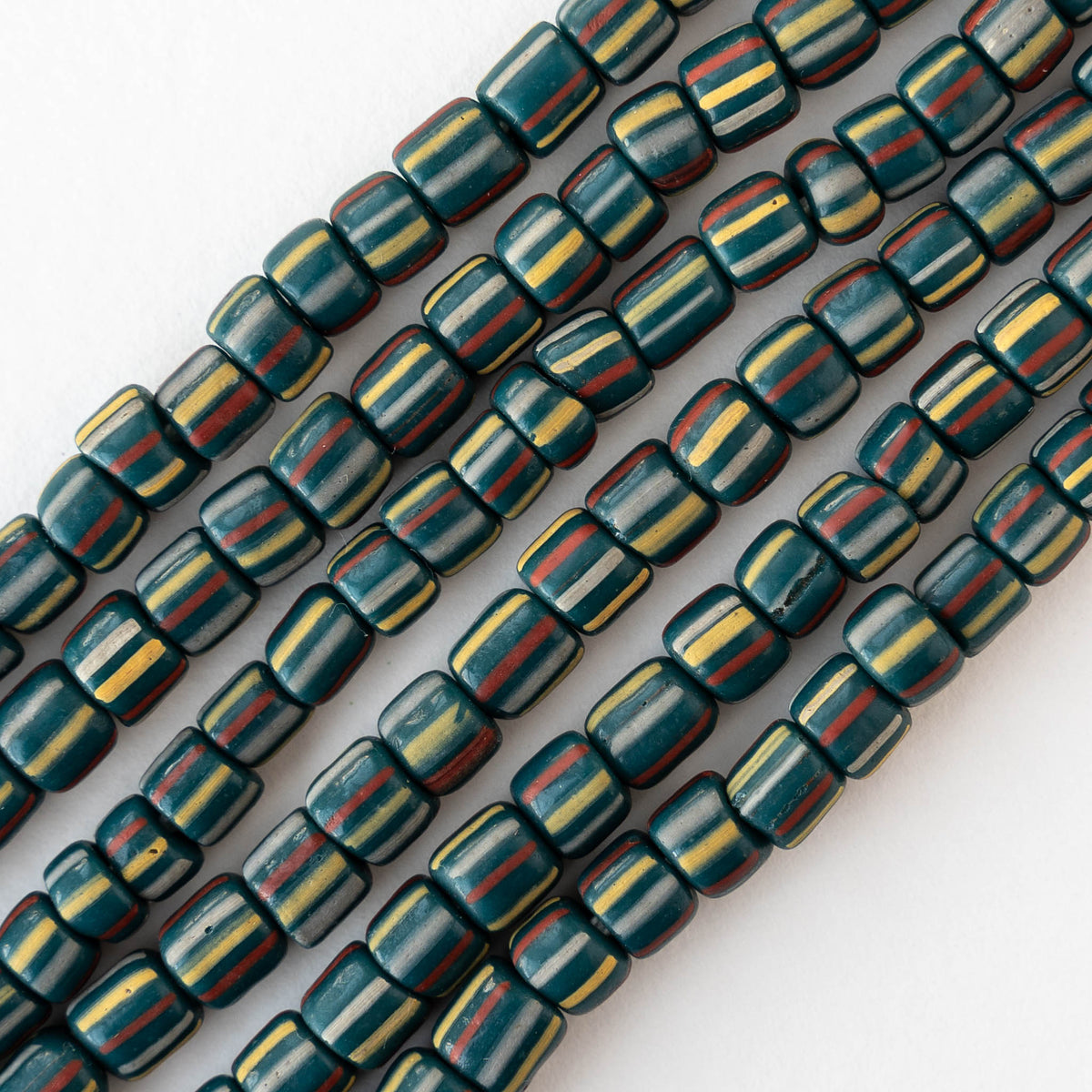 Glass Java Beads - Opaque Striped Teal - Whole or Half Strand ...