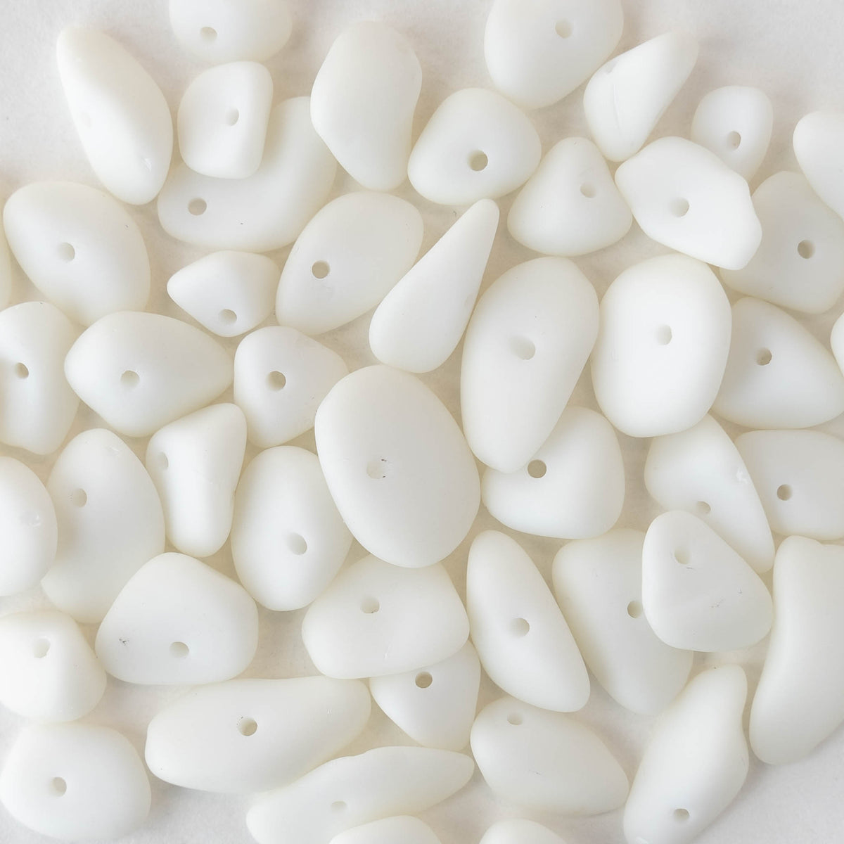 Frosted Glass Pebbles - Opaque Matte White - 50 Beads – funkyprettybeads