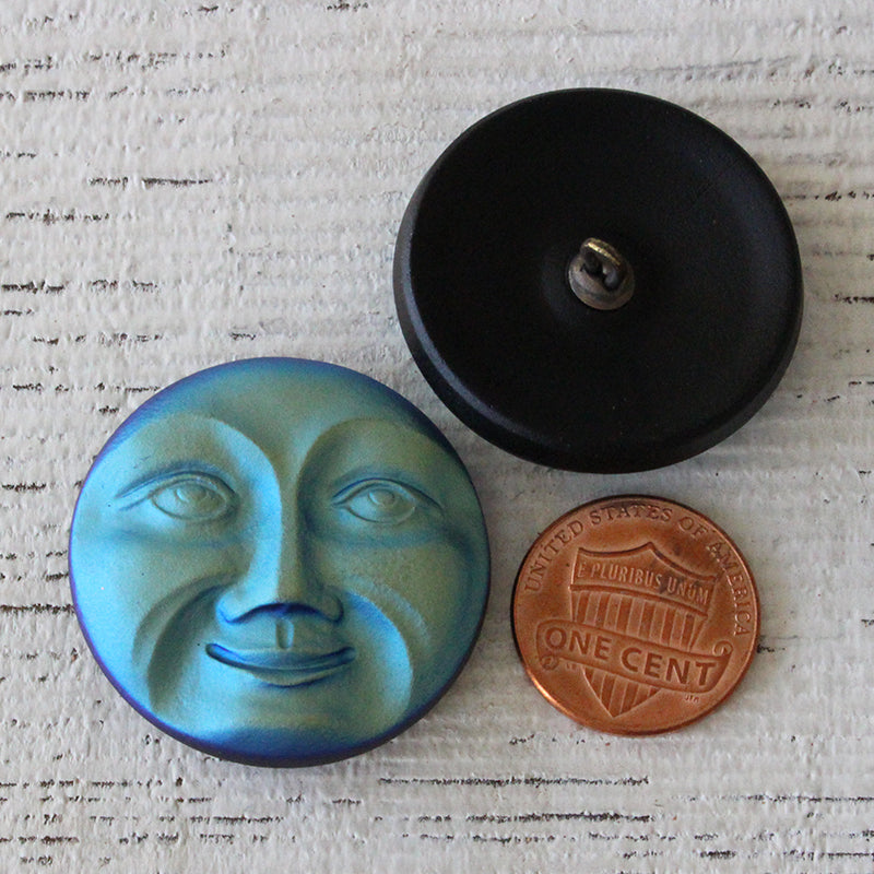 31mm Moon Face Buttons - Blue Green Matte - 1 Button – funkyprettybeads