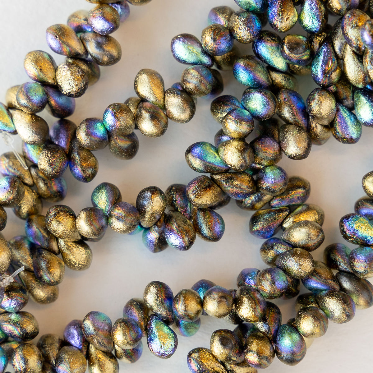 4x6mm Glass Teardrop Beads - Etched Gold Ore AB - Czech Glass Beads ...