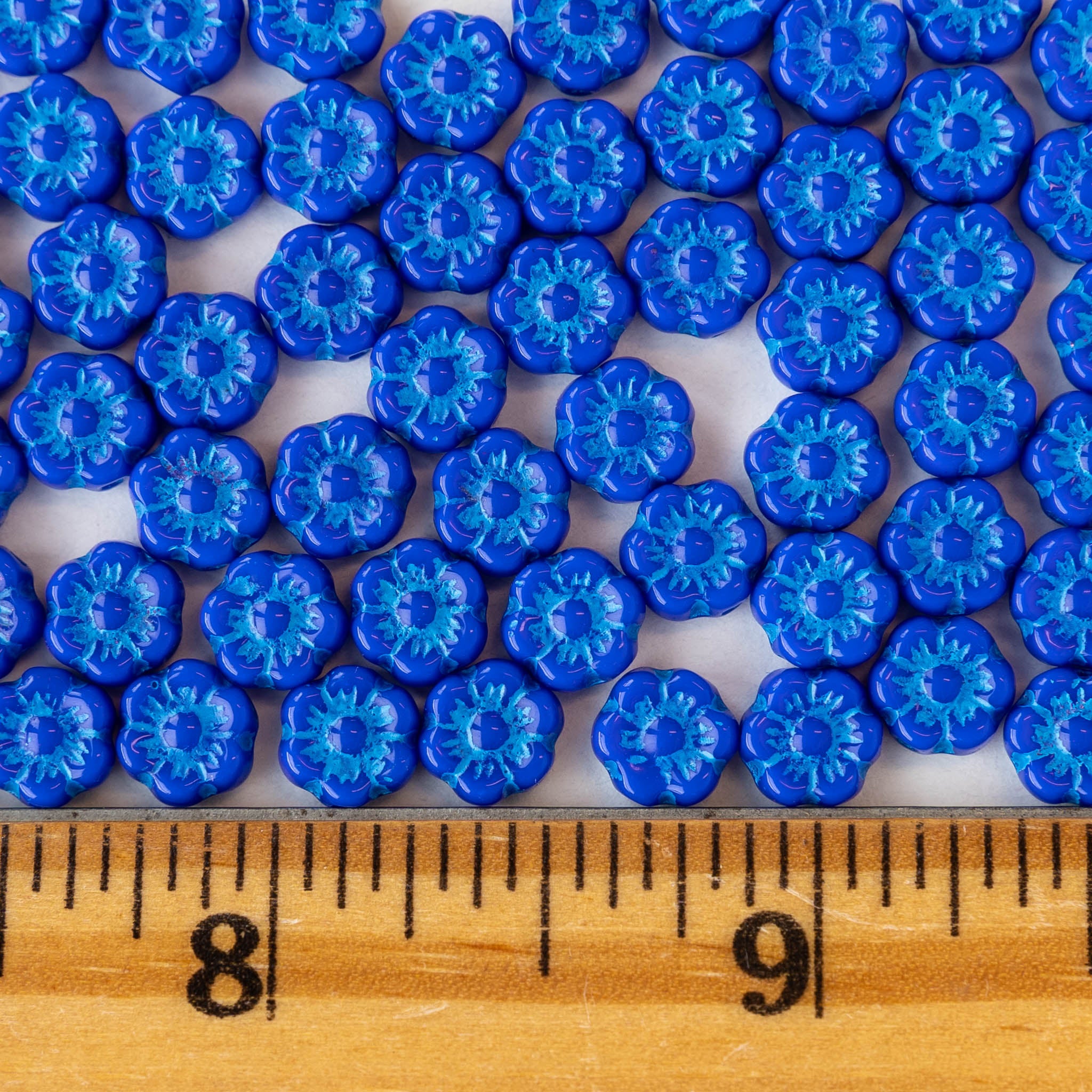 6mm Glass Flower Beads - Royal Blue with Blue Wash - 30 beads ...