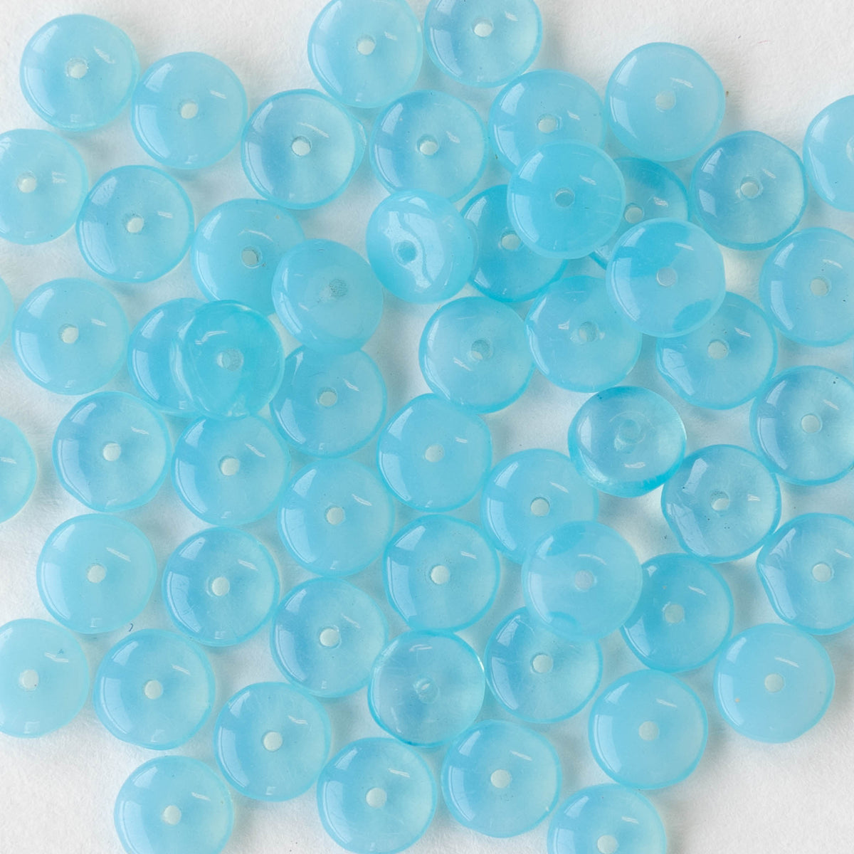 6mm Glass Rondelle Beads - Lt Aqua Blue Opaline - Czech Glass Beads ...