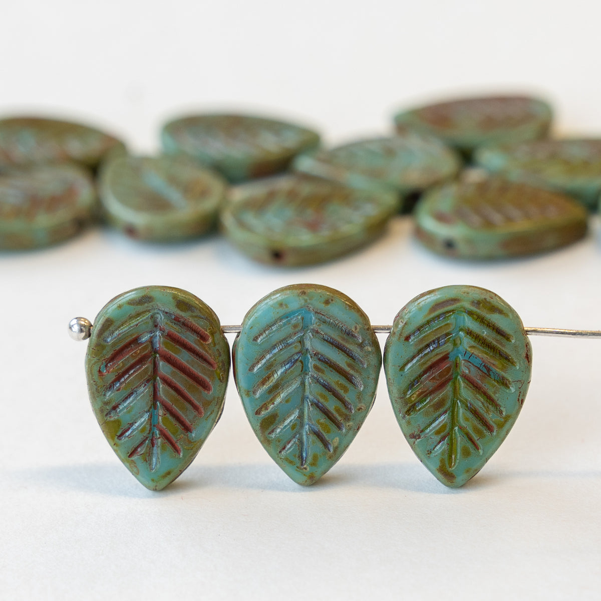 12x16mm Large Glass Leaf Beads - Turquoise Picasso - 10 Leaves ...